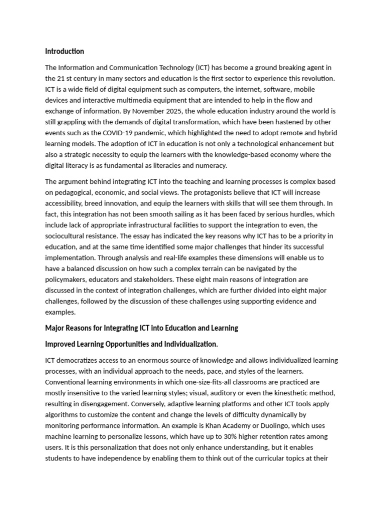 Integrating ICT in Education: Benefits & Challenges | PDF | Educational ...