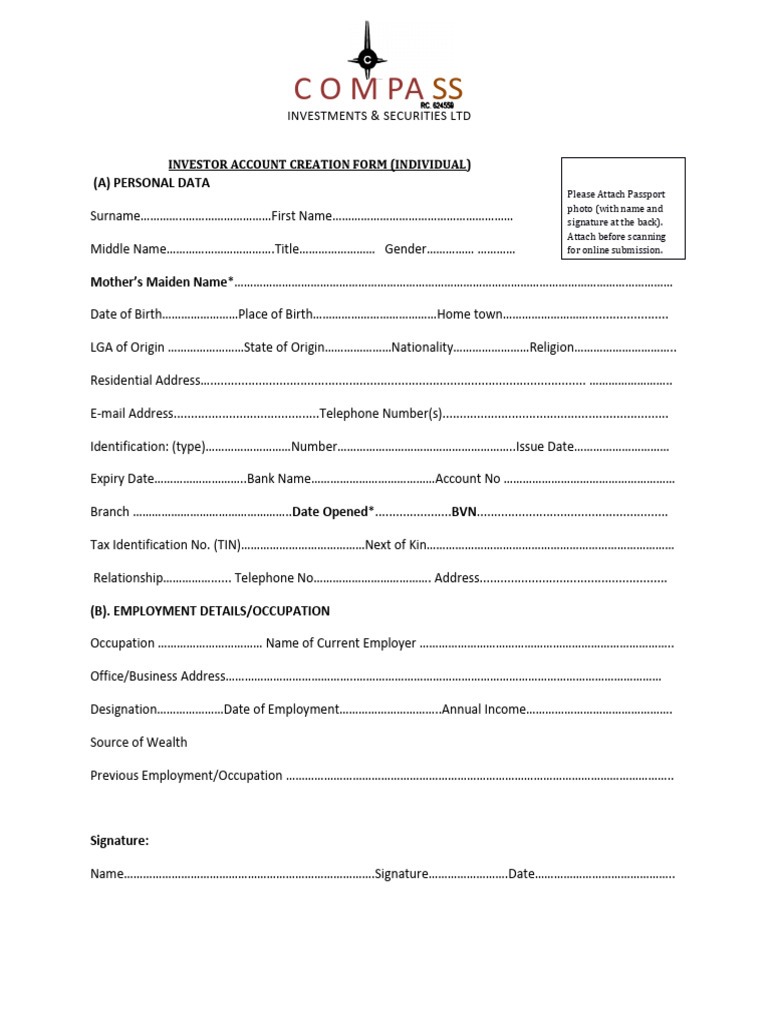 Investor Account Creation Form | PDF | Indemnity | Private Law