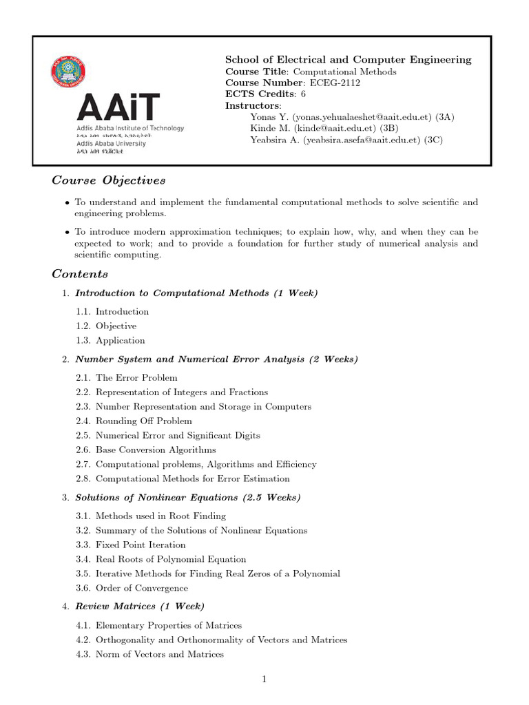Course Outline | PDF | Matrix (Mathematics) | Equations