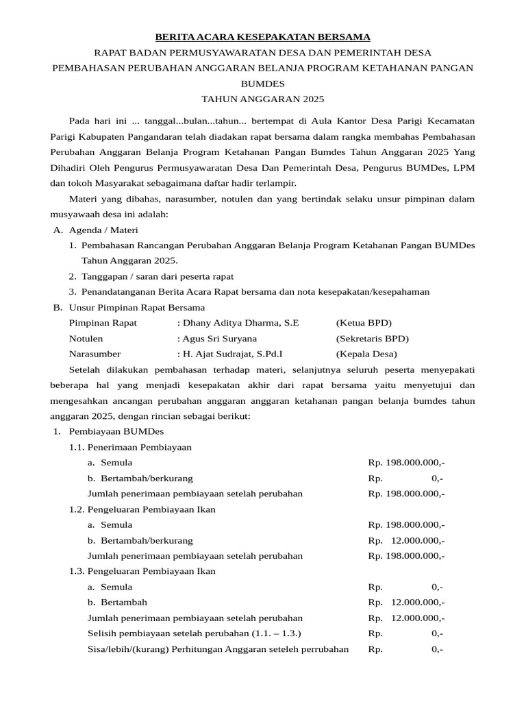 Rapat Perubahan Anggaran BUMDes 2025 | PDF
