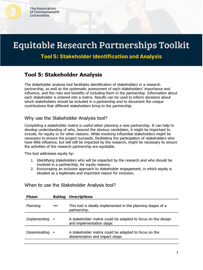 Tool 5 Stakeholder Analysis | PDF | Risk | Matrix (Mathematics)