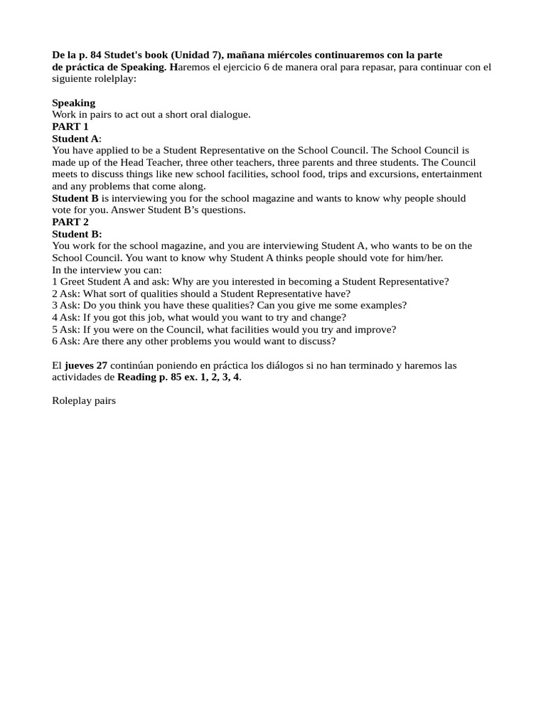 Speaking Students Representative | PDF