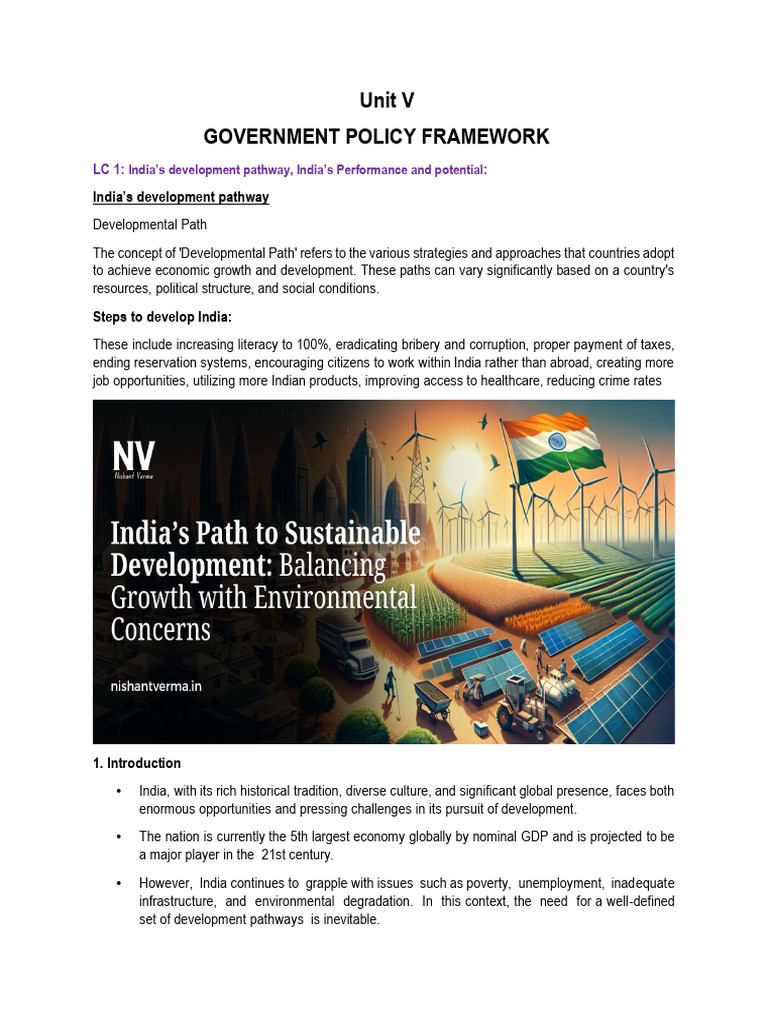 Unit V Government Policy Framework: India's Development Pathway | PDF ...