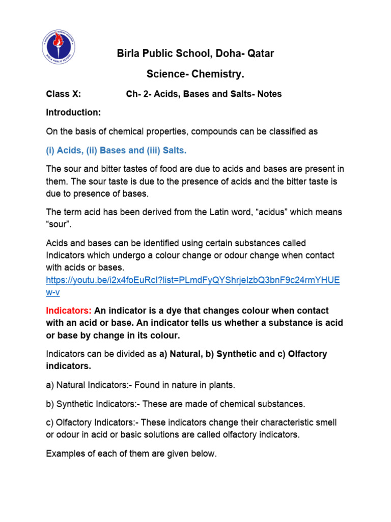 Chem - Class - 10 - Ch-2 - Complete Notes | PDF | Sodium Carbonate | Acid
