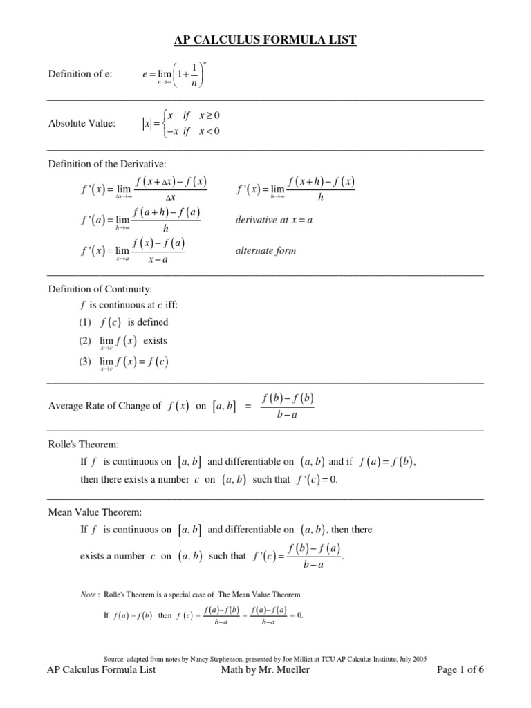 Calculus Formulas | PDF | Mathematical Analysis | Mathematics