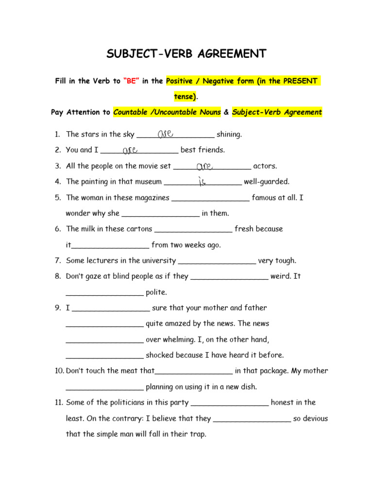 Subject-Verb Agreement - Handout 2 | PDF | Grammar | Linguistic Morphology