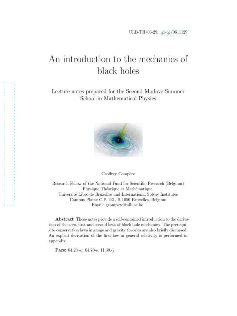 An Introduction to the Mechanics of Black Holes | PDF | Spacetime ...