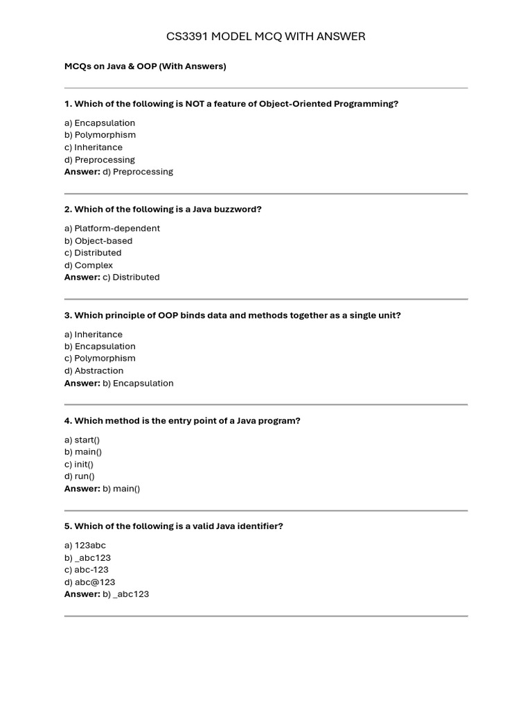 MCQs on OOPS | PDF | Method (Computer Programming) | Class (Computer ...