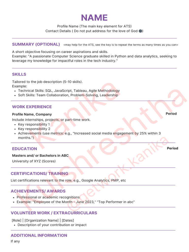 Resume Template Flow (0-3 Years) @Getwork.kanika | PDF