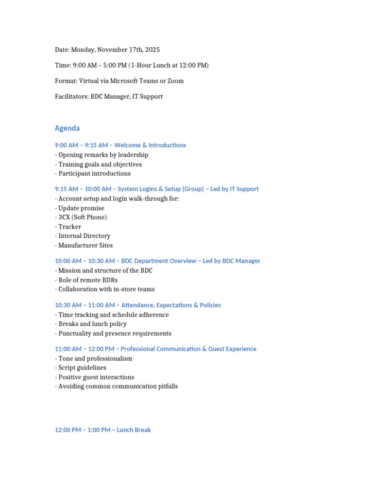 Training Agent Week Day 1 | PDF