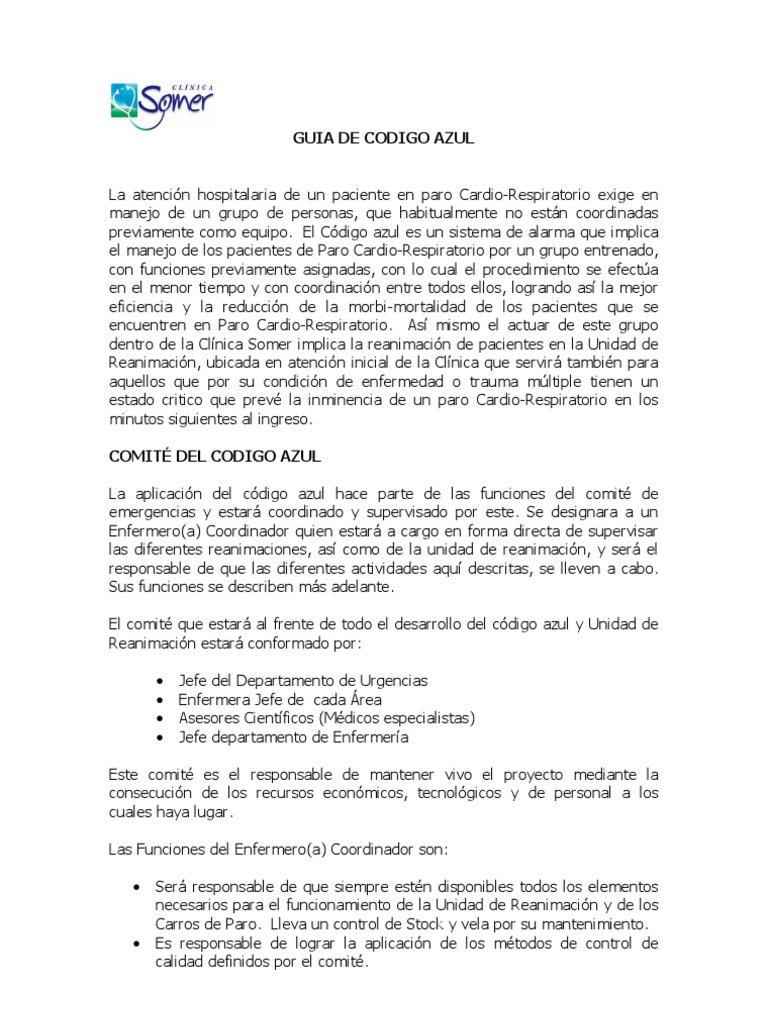 Guia de Codigo Azul | PDF | Reanimación cardiopulmonar | Enfermería