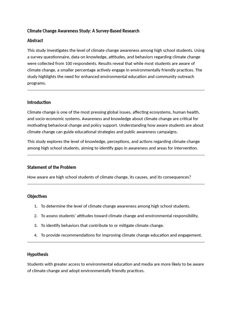 Climate Change Awareness Study - A Survey-Based Research | PDF ...