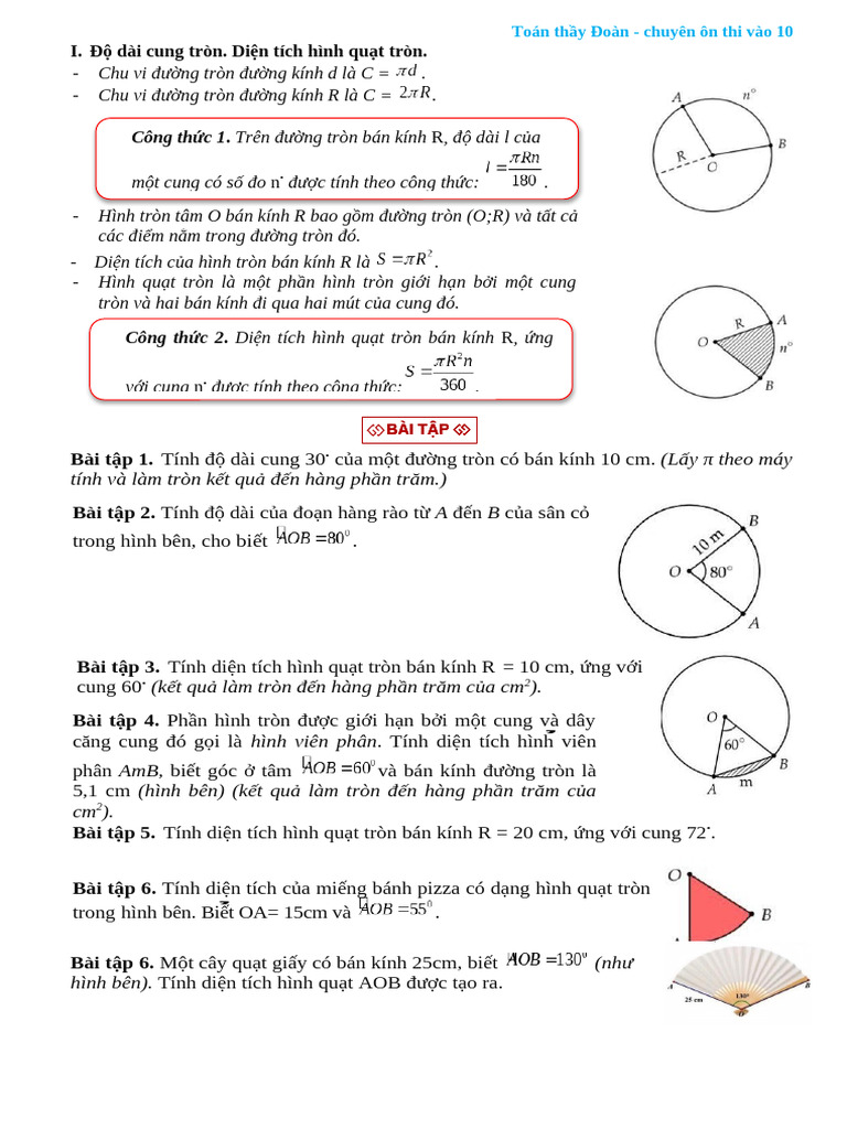 5 PBT Do Dai Cung Tron Dien Tich Hinh Quat. Dien Tich Hinh Vanh Khuyen ...