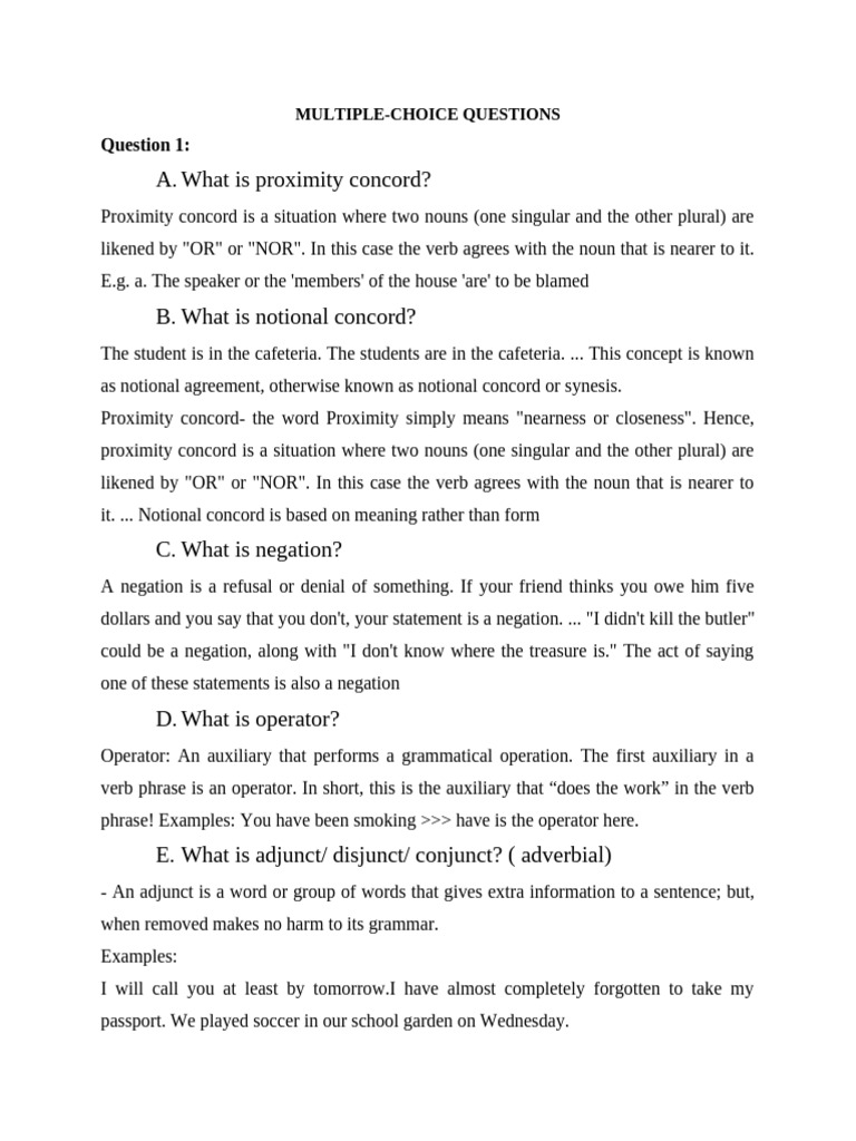 Mutiple Choice Questions - ngữ Pháp Học | PDF | Clause | Question