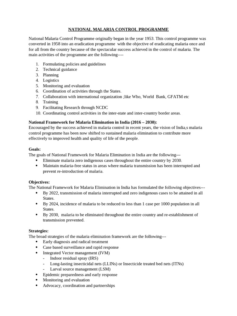 National Malaria Control Programme | PDF | Malaria | Mosquito Net