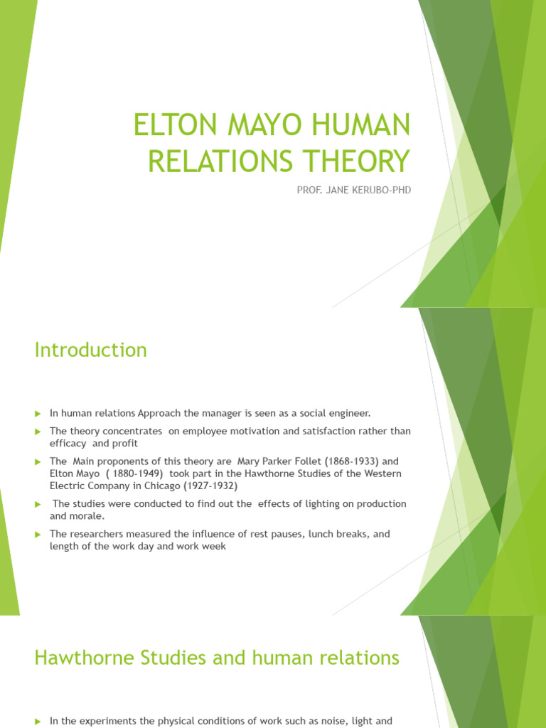 Elton Mayo's Human Relations Theory | PDF | Incentive | Motivational