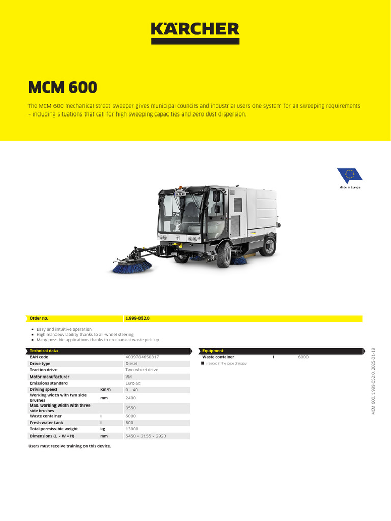 MCM 600 Mechanical Street Sweeper | PDF | Motor Vehicle | Land Vehicles