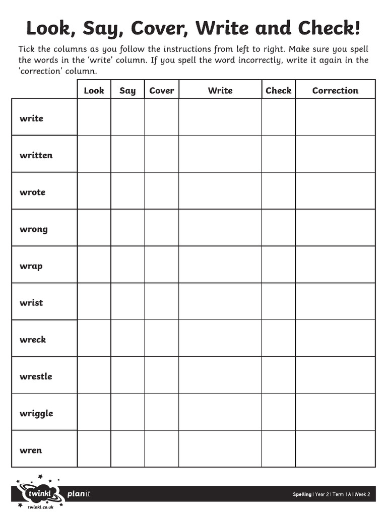 Look Say Cover Write and Check Activity | PDF