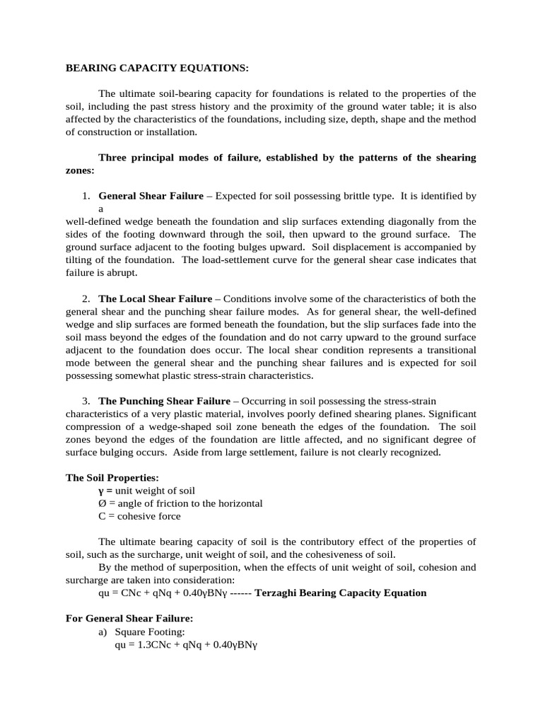 Bearing Capacity Equations | PDF | Applied And Interdisciplinary Physics | Mechanical Engineering