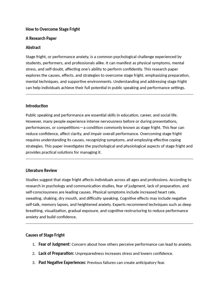 Conquering Stage Fright: Strategies Explained | PDF | Anxiety | Fear