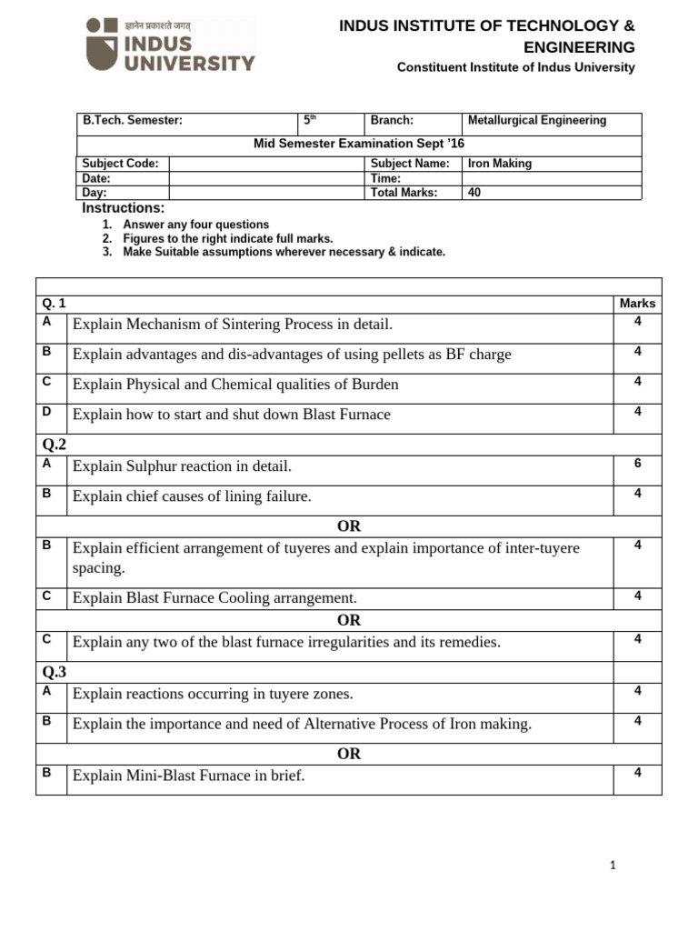 MSE IM-40 Marks | PDF | Blast Furnace | Mining