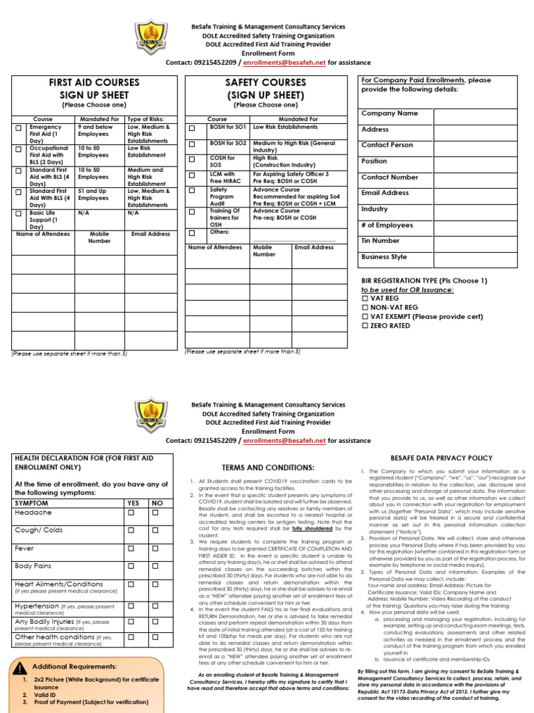 Besafe Enrollment Form New Ver | PDF
