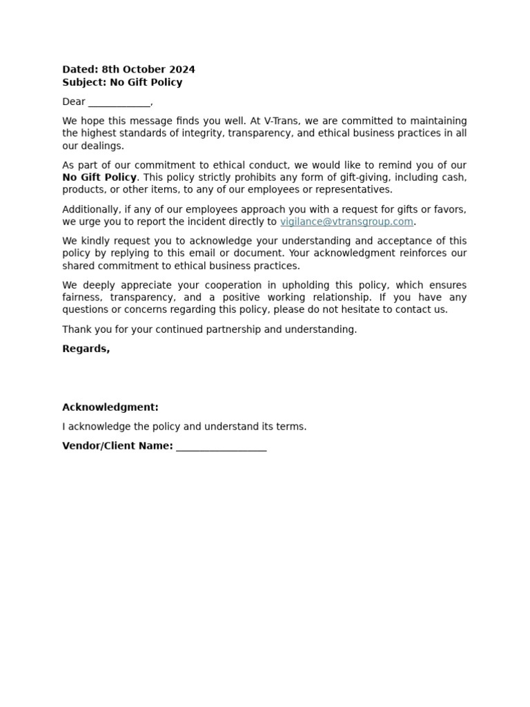 Letter For Vendors | PDF