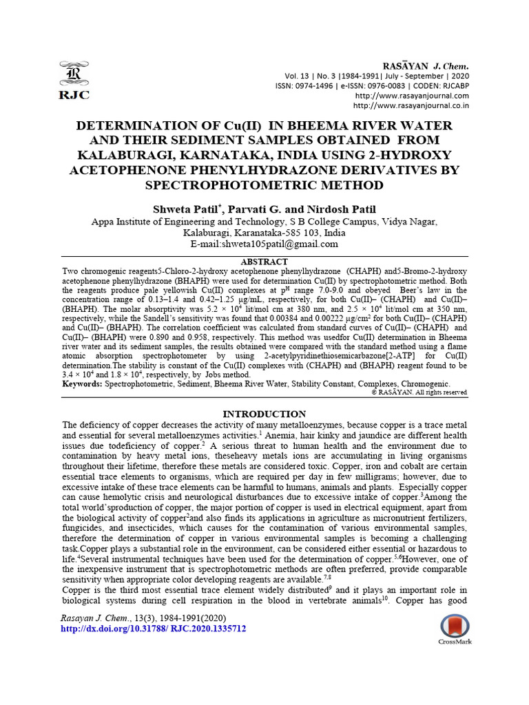 Determination of Cu (II) in Bheema River Water 2899 - PDF | PDF | Acid ...