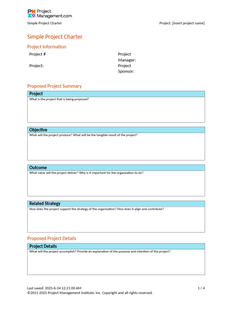 Simple Project Charter Template | PDF | Project Management | Business