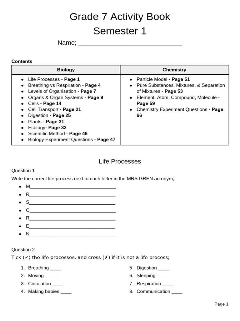 Grade 7 Science Activity Book | PDF | Cell (Biology) | Cellular Respiration