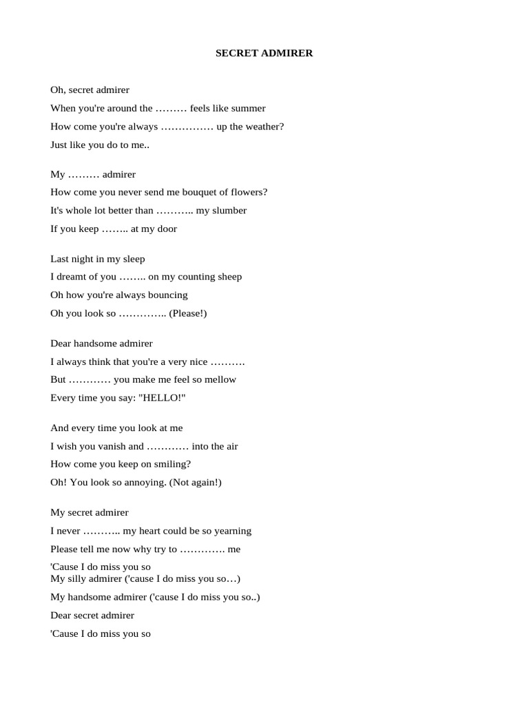 Secret Admirer Pdf