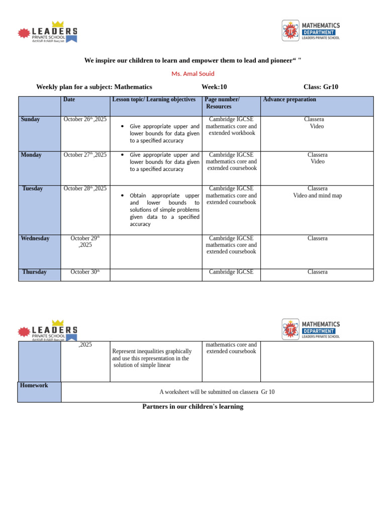 Weekly Plan Template Fa. Week 6docx - Docx 1 | PDF