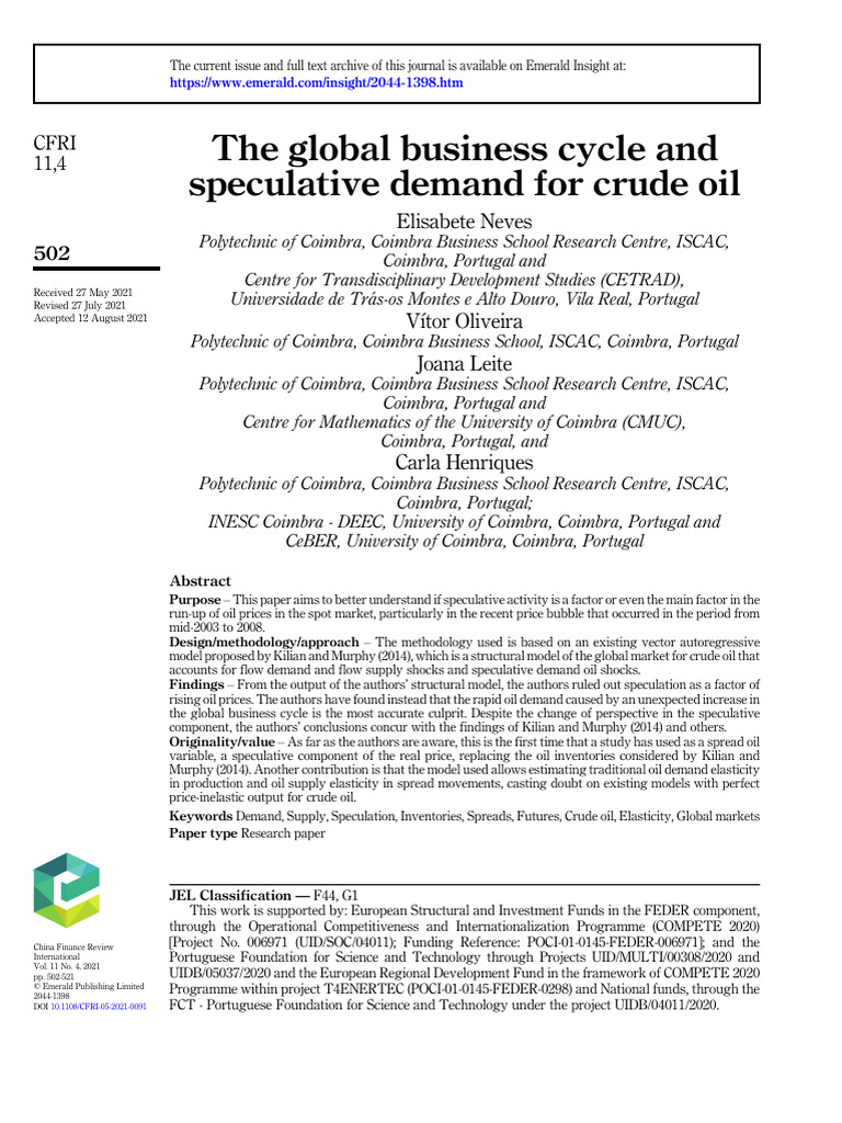 The Global Business Cycle and | PDF | Price Of Oil | Futures Contract