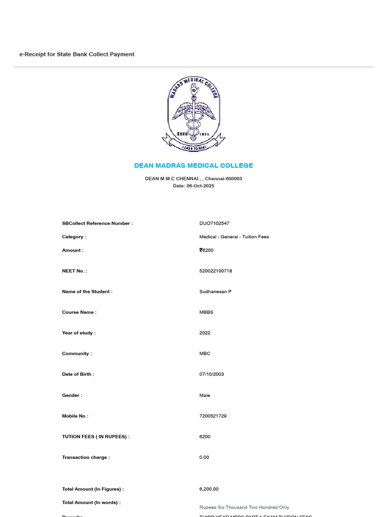 SB Collect 3rd Yr Exam Fees | PDF
