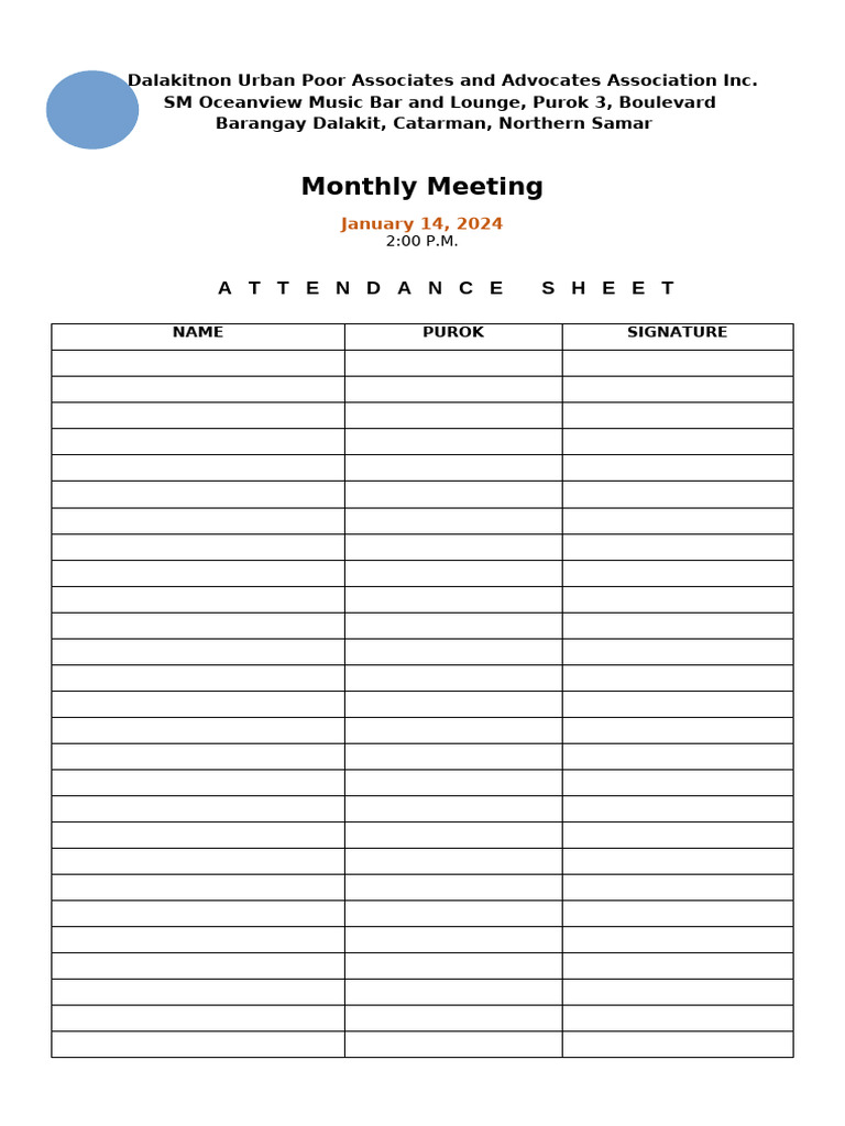 Dalakitnon Urban Poor Monthly Meeting | PDF