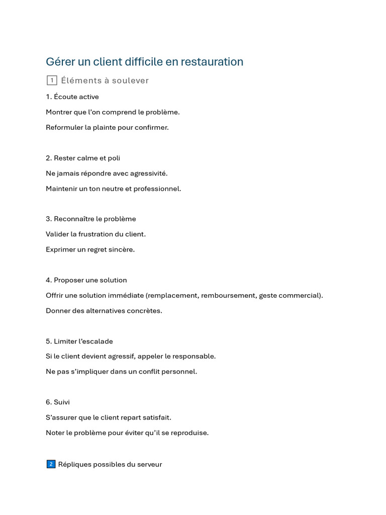 Gérer les clients difficiles en restauration | PDF