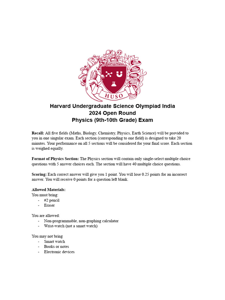 Physics Exam for Harvard Olympiad 2024 | PDF | Sphere | Gases