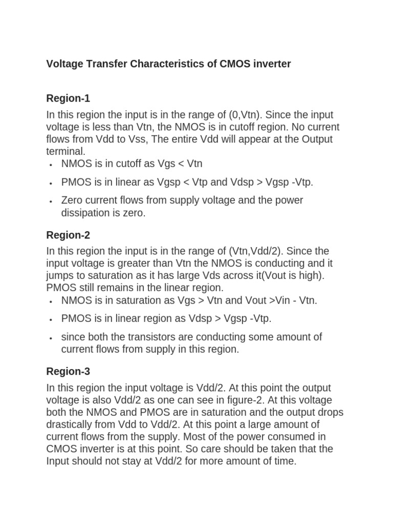 CMOS Inverter Voltage Transfer Analysis | PDF | Cmos | Mosfet