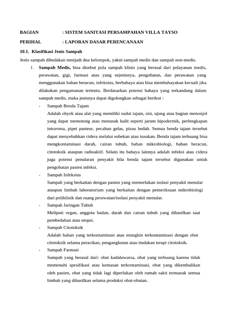 Laporan Dasar Perencanaan Persampahan | PDF