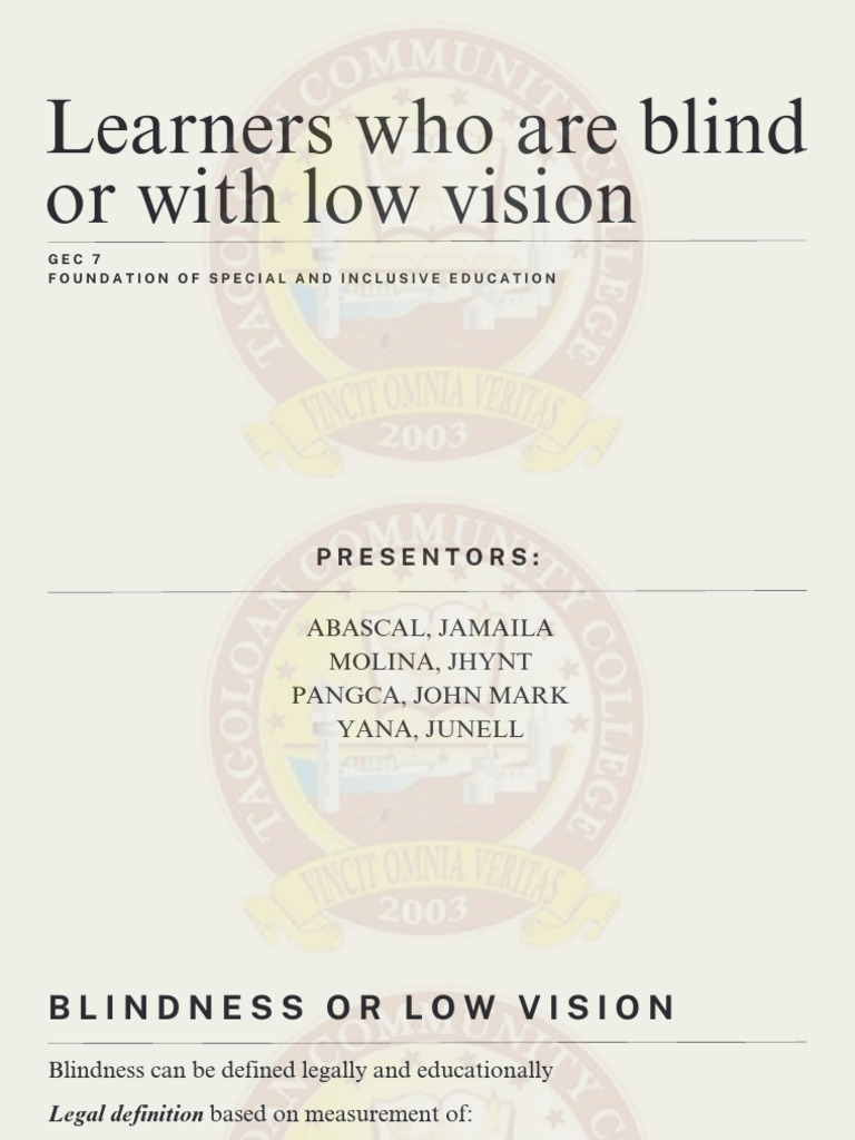 Learners Who Are Blind or With Low Vision | PDF | Visual Impairment ...