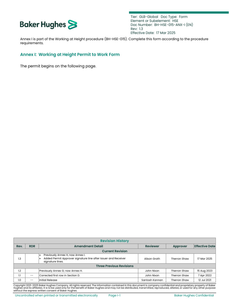Work at Height - Permit To Work - BH-HSE-015-ANX-I (En) | PDF | Safety ...