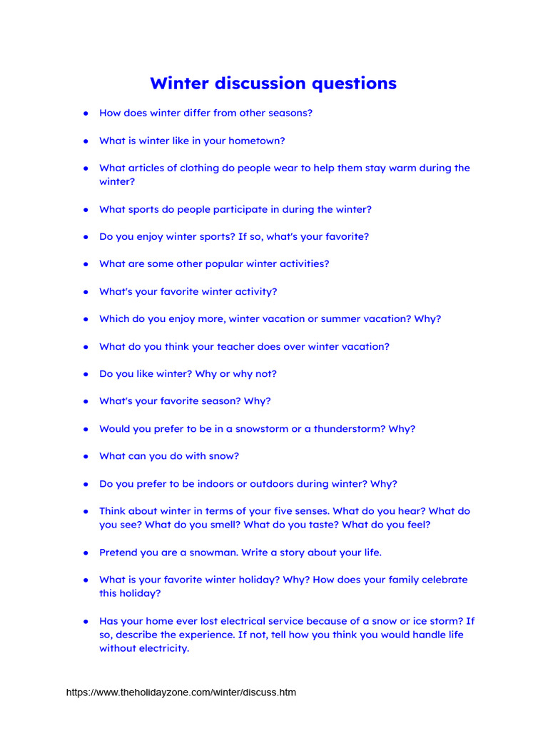 Engaging Winter Discussion Questions | PDF