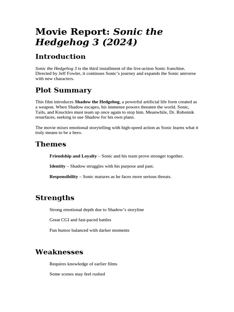 Movie Report Sonic The Hedgehog 3 | PDF