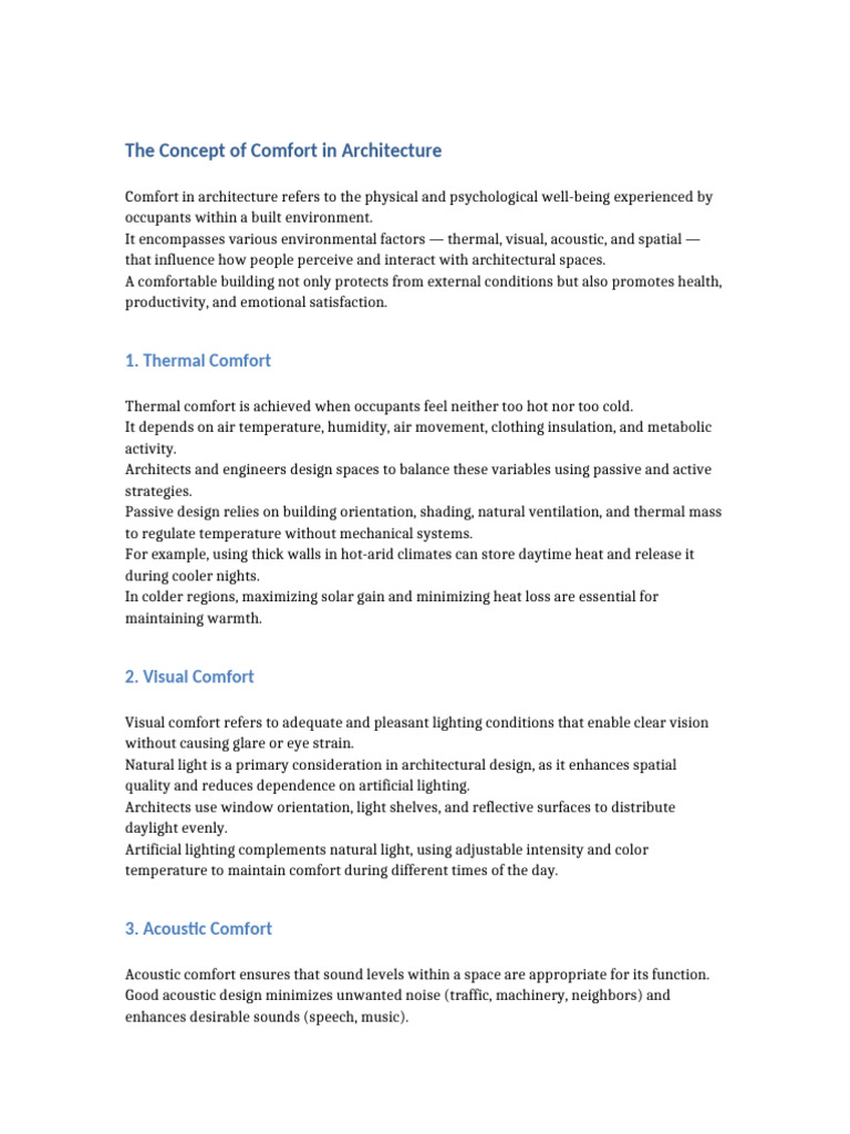 Understanding Comfort in Architecture | PDF | Green Building | Lighting