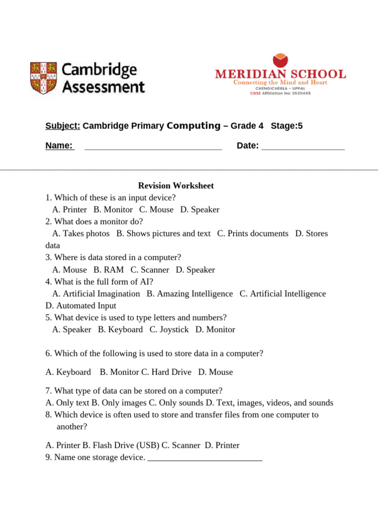 Grade 4 Computer Tasksheet-1 | PDF | Artificial Intelligence ...