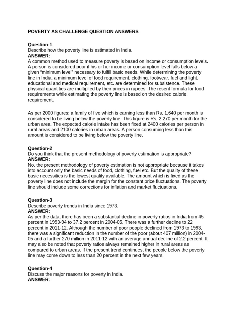 Poverty As Challenge Question Answers | PDF | Poverty | Poverty ...