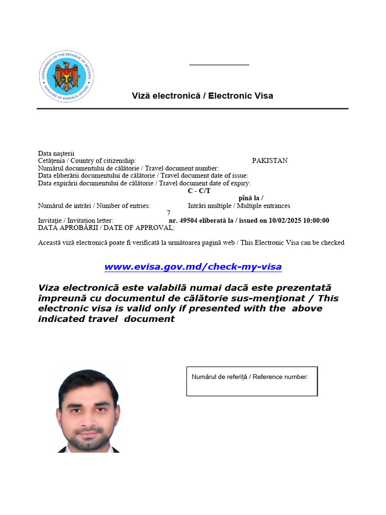 Viza Electronica VZND4U3QT3WRHA 014803 | PDF