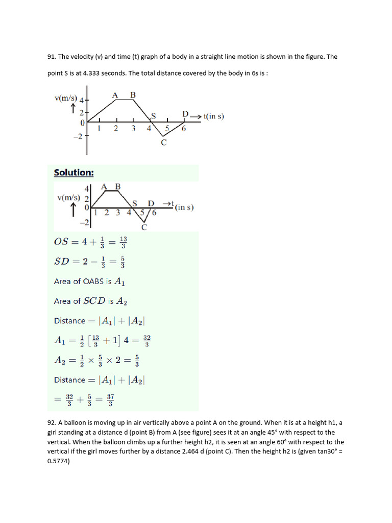 Kinematic 1 D 91 To 112 PYQ Solutions | PDF | Acceleration | Mass