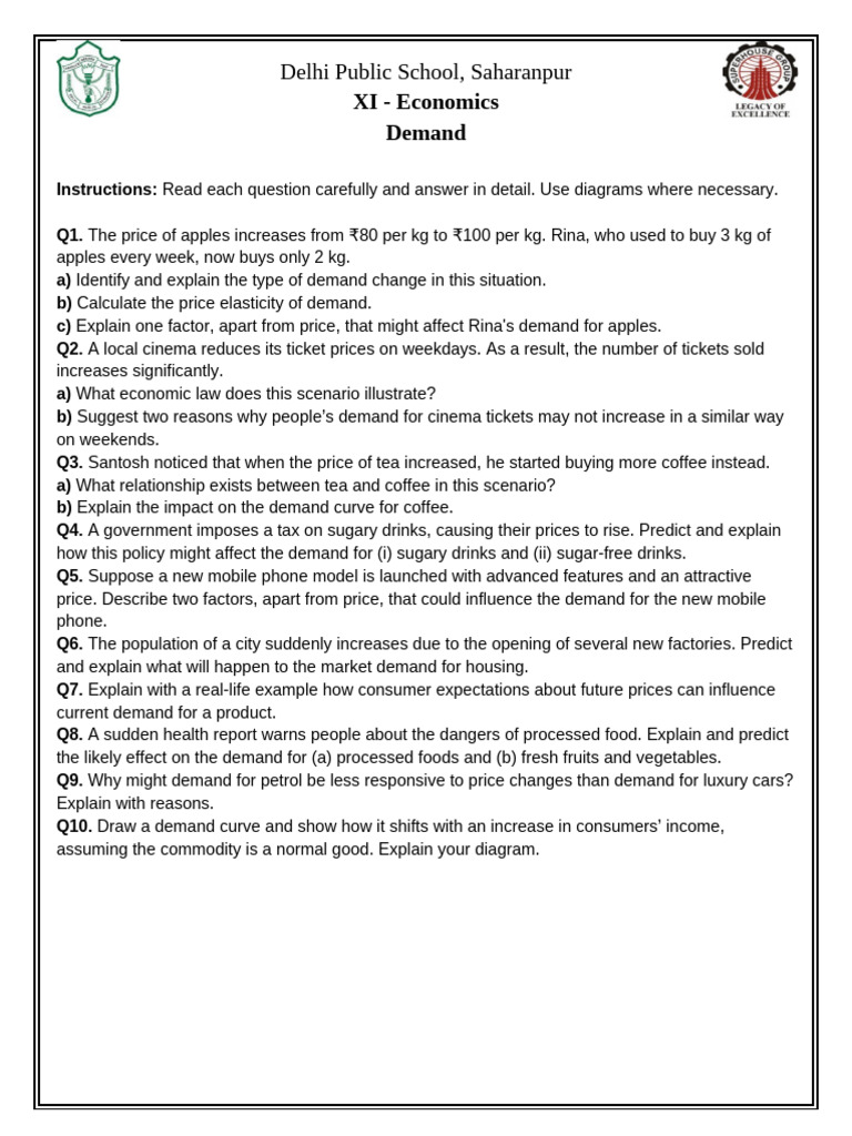 Economics Demand Analysis for XI Students | PDF