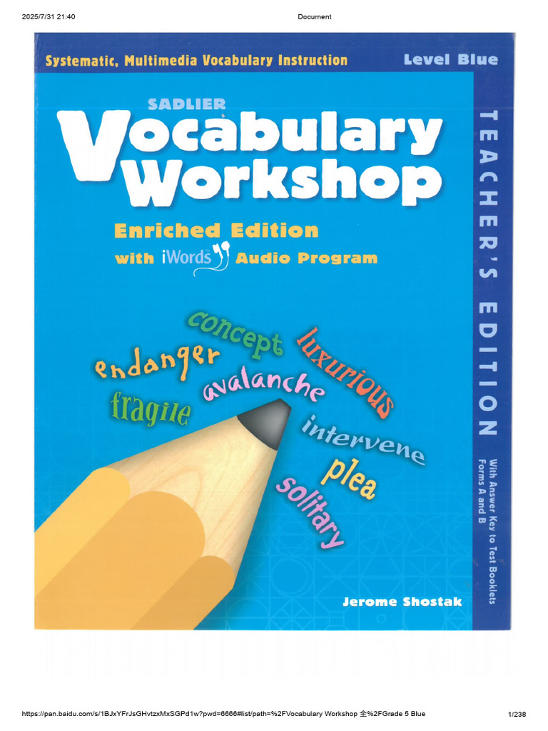 Grade 5 Vocabulary Workshop Guide | PDF